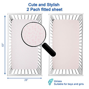 ATACA TEKSTIL 2 Pack 0 Cotton | Soft Breathable Crib Sheets | Baby & Toddler | Fitted Crib Sheet | Made in Turkey (Pink Hearts), 28x52x8 Inches