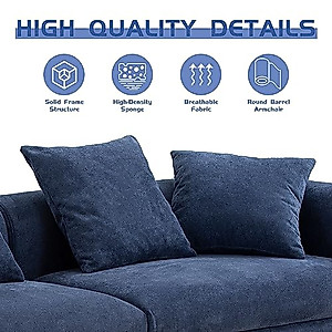 LyuHome Modern Sofa loveseat, 3 Seat Sofa Couch for Living Room, Comfy Couch, Deep Seat Sofa, mid-Century upholstered Sofa for Bedroom, Apartment 107inch (Blue)