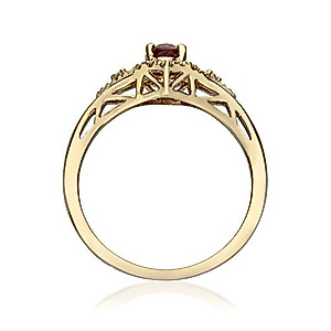 Gin & Grace 10K Yellow Gold Mozambique Genuine Ruby Ring with Diamonds |Ethically, authentically & organically sourced (Oval-Cut) shaped Ruby hand-crafted jewelry for her | Ruby Ring for women