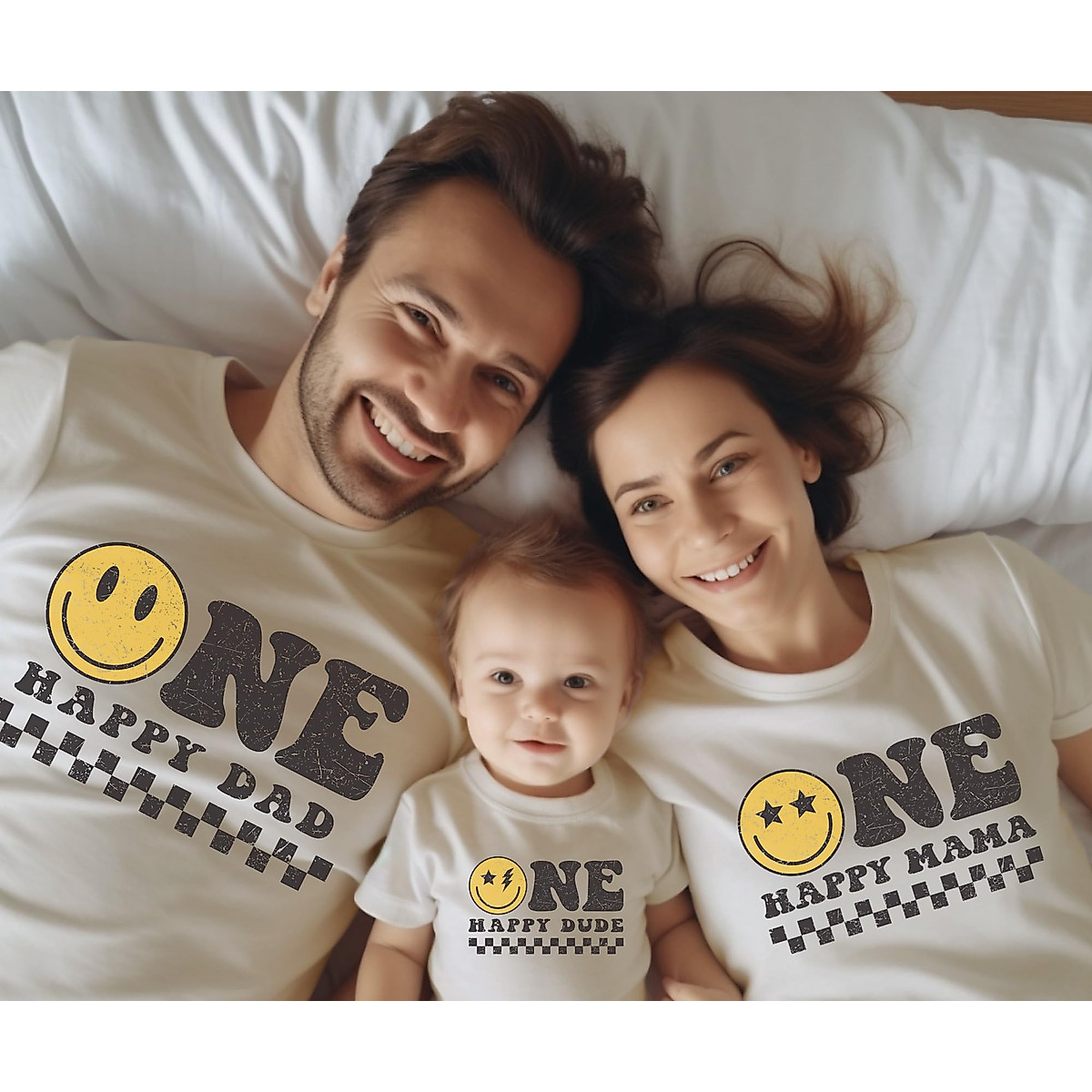 One Happy Dude 1st Birthday Matching Family Outfits for Baby Girls and Mom and Dad Natural Shirt 18 Months
