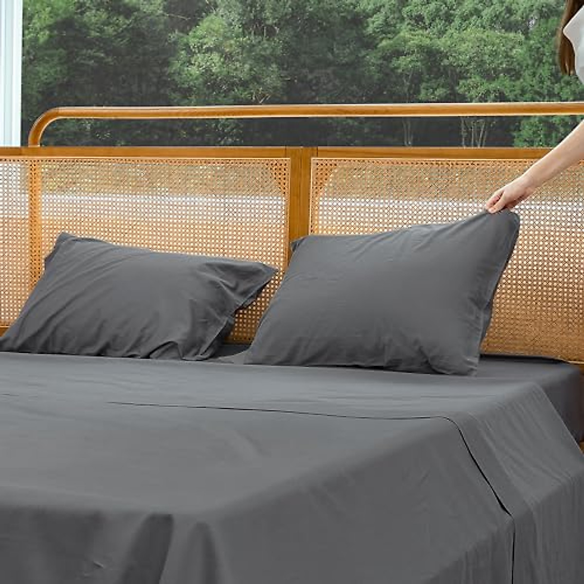 Cosybay Gray terylen Twin Size Sheet Set - terylen Weave 4 Piece 600 Thread Count Bedding Set with Cooling Effect, Extra Soft