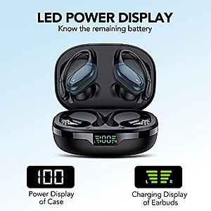 CASCHO Wireless Earbuds Bluetooth Headphones 60Hrs Playtime HD Stereo Audio Digital LED Display Over-Ear Earphones with Earhook Waterproof Headset with Mic for Sport Running Workout