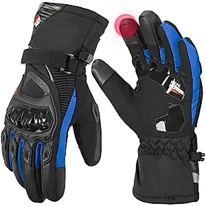 KEMIMOTO Winter Motorcycle Gloves, Rainproof Riding Gloves with Touchscreen, Motorcycle Winter Gloves for Men, Warm Motorcycle Gloves for Riding, ATV, UTV, Snowmobile - Blue, Large