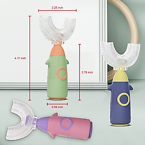 Arsty Kids U Shaped Toothbrush, Food Grade Soft Silicone Brush Head with Handle, Manual 360° Oral Teeth Cleaning Brush for Toddlers and Children (Age 1-6 Pink)