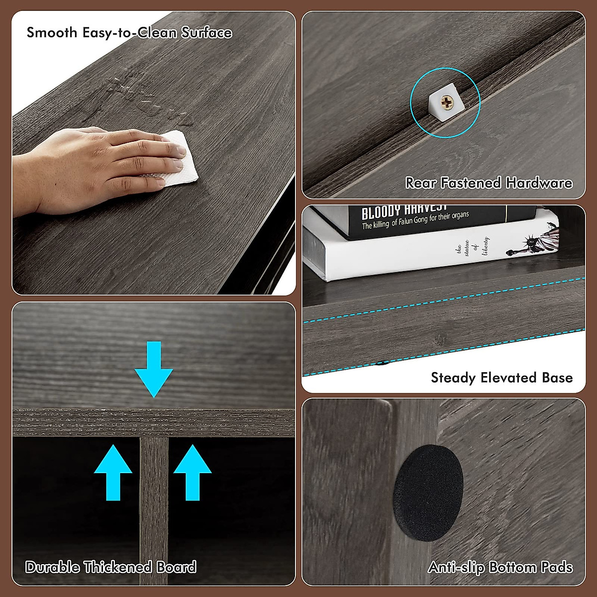 SILKYDRY 8 Cubes Organizer Bookcase, 3-Tier Open Bookshelf, Horizontal Storage Cabinet with Anti-Tilt Device, Floor Standing Wooden Book Display Shelves for Bedroom, Classroom, Office (Grey)