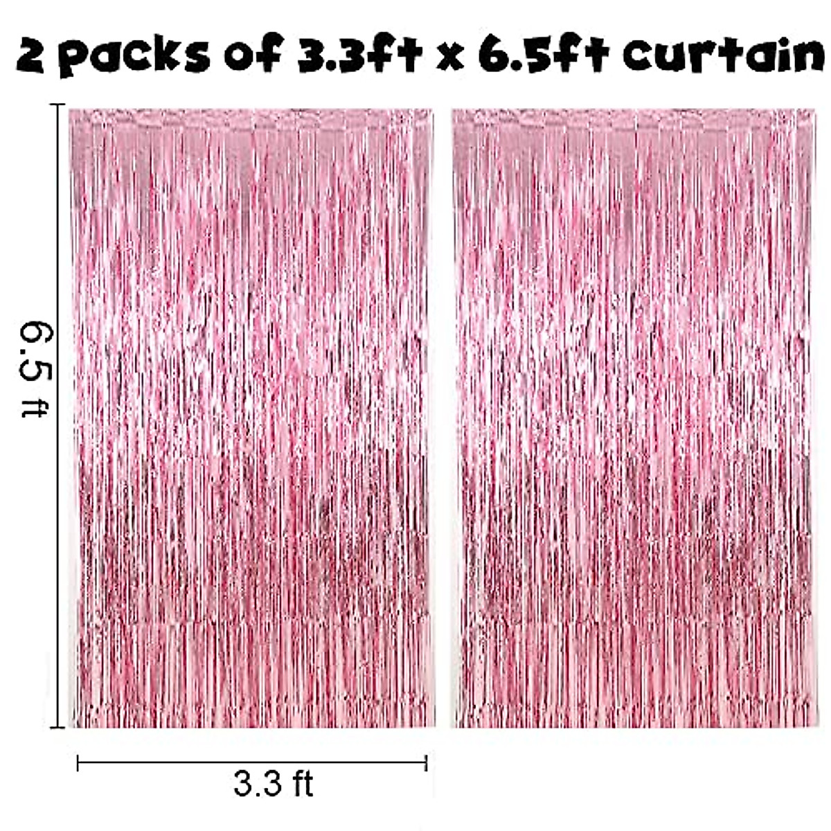 Pink Fringe Backdrop Curtain for Party Decorations - 6.5 x 6.5ft, Pack of 2 | LILF Pink Tinsel Backdrop for Pink Streamers Party Decor | Pink Foil Curtain for Birthday Party Photobooth Props