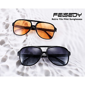 FEISEDY Vintage Retro 70s Plastic Aviator Sunglasses Trendy Orange Classic Large Squared Frame B2751