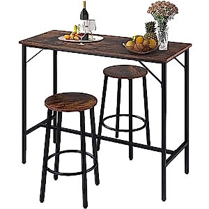 VEVOR Bar Table and Chairs Set 39" Pub Table Set with 2 Bar Stools Kitchen Dining Table and Chairs Set for 2 Iron Frame Counter Height Dining Sets for Home, Kitchen, Living Room