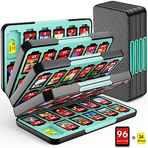 CYKOARMOR Switch Game Case for Nintendo Switch/Switch OLED, Switch Game Holder with 96 Games Card Slot&24 Micro SD Cartridge Slots, Storage Accessories Hard Shell Portable Cartridge Box, Blue Black