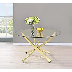 Coaster Furniture Beckham Modern Contemporary Round Dining Table Tempered Glass Top Asterisk Metal Base Polished Brass 108441
