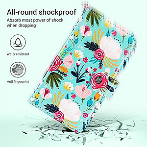 ULAK Compatible with iPhone 12 Mini Wallet Case with Card Holders for Women, Designed PU Leather Flip Wallet with Kickstand Card Slot, Protective Phone Cover for iPhone 12 Mini, 5.4inch, Mint Flower