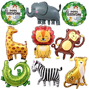 uoyoi 9Pcs Safari Jungle Animal Balloons,Wild One Birthday Decorations Baby Shower Jungle Safari Party Supplies Favors,Kids Elephant Monkey Lion Giraffe Leopard Zebra Crocodile Balloon