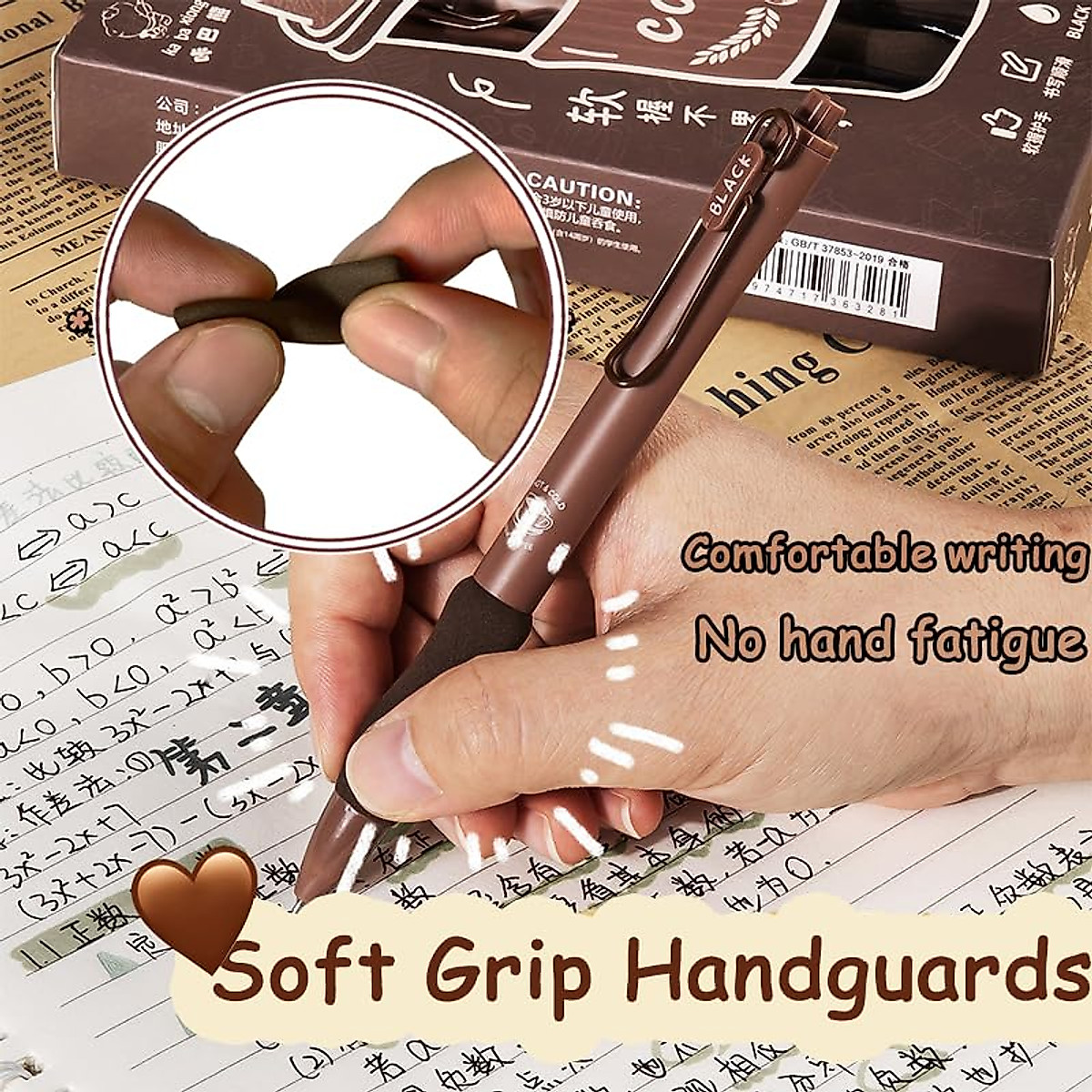 LSLSHY Cute Gel Pens 5Pcs Retractable Quick Dry Ink Pens 0.5mm Fine Point Black Ink Kawaii Smooth Writing Pens for School Office Supplies Aesthetic pretty pens (Coffee)