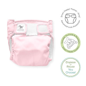 Amazing Baby Hybrid Cloth Diaper Cover/Swim Diaper, Small, Sz 2 (8-15 lbs), Use Boosties Disposable or Reusable Inserts, Pastel Pink, SmartNappy Set: Cover + Tri-Fold + Booster Pad