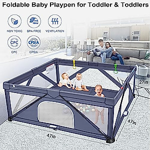 Foldable Baby Playpen, Baby Gate Playpen, Extra Large Baby Playards for Toddler, 47"x47"(15.5 sq. ft Space), Indoor & Outdoor Large Kids Activity Center, Suitable for Home Travel Picnic (47*47 INCHES)