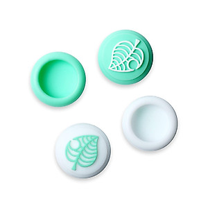 HUAYUWA 4 Pack Leaf Design Thumb Grip Caps for Switch & Switch Lite Joy-Con Controller Silicone Cover Joystics Caps (Green&White)