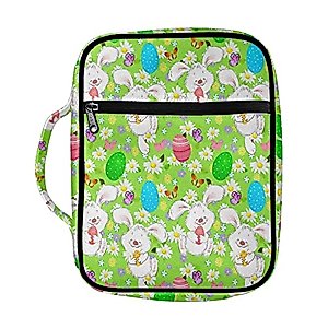 Pointodoor Easter Bible Case Christian Gift Prayer Purse Carrying Church Bag for Girls Women Cute Easter Rabbit Print for Standard Size Bible
