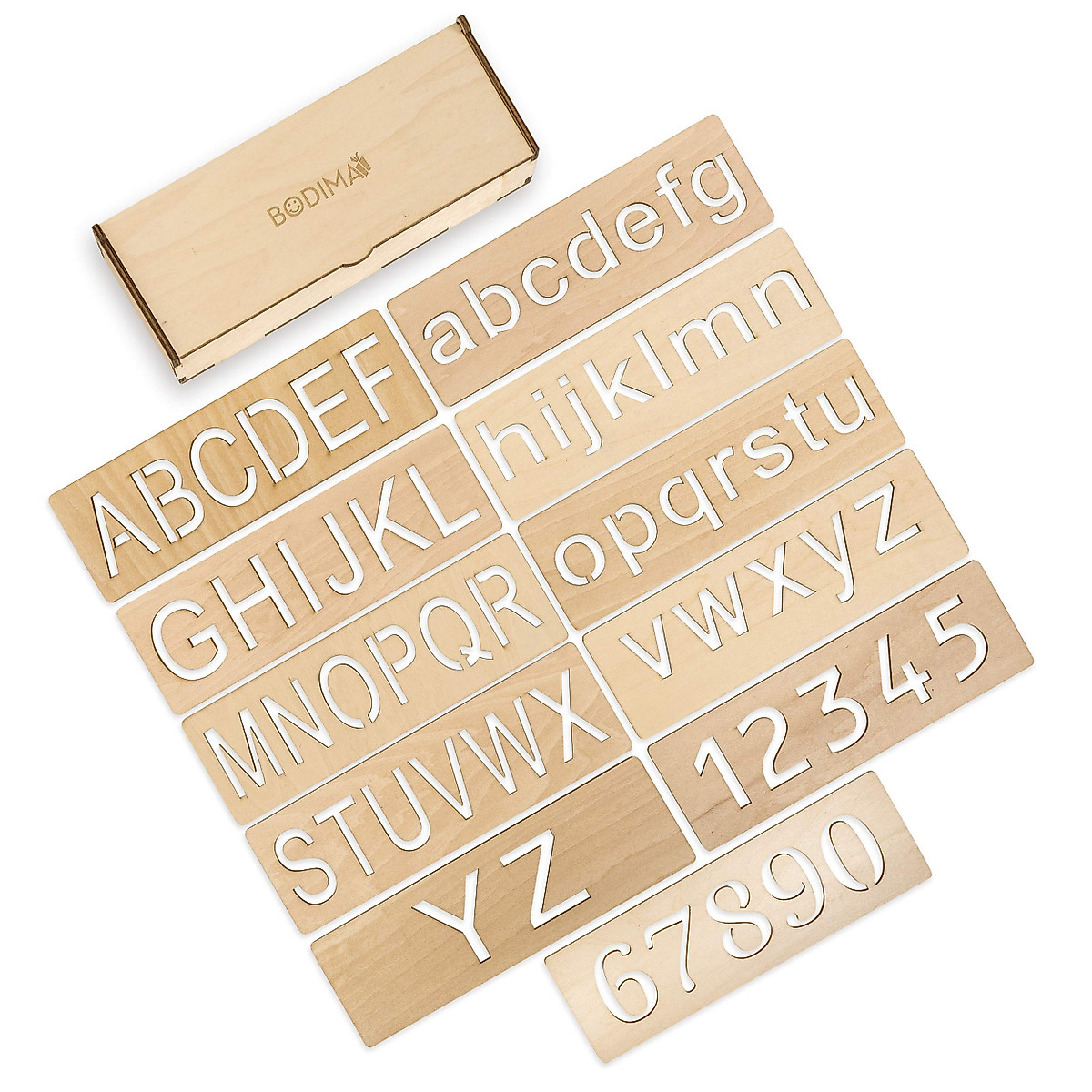 Bodima Educational Wood Handwriting Stencil Set | Easy-to-Use Handwriting for Kids & Preschoolers | Montessori Letters Stencils for More Convenient Handling & Tracing