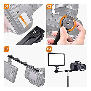 UTEBIT 11 inch Flash Bracket, Dual Camera Mount Flash Bracket Extension Bar with 1/4 Screw Hot Shoe, Straight Flash Bracket Tripod Mount for DSLR Camera LED Light Studio Video Microphone
