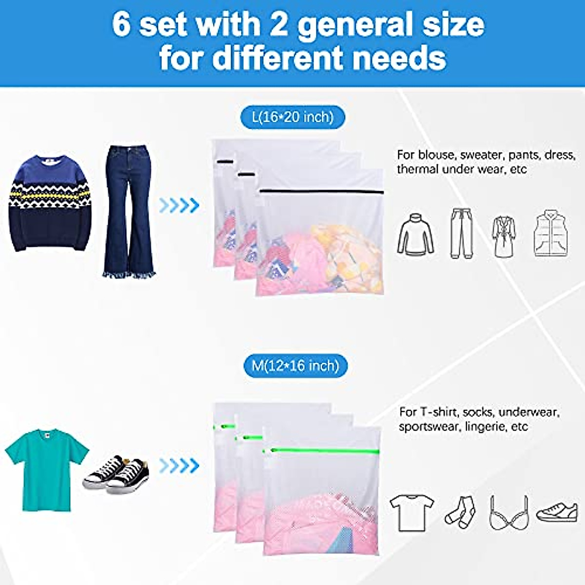 GOGOODA 10 Pack Mesh Laundry Bags,6 Pack Fine Mesh Laundry Bags and 4 Bra/Sock Wash Bags