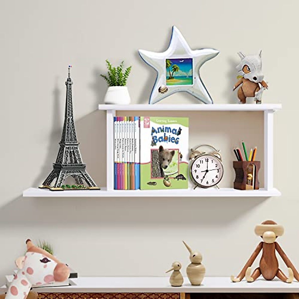 AUYKBVK Large Floating Bookshelf,Floating Shelf White,Wall Mounted Floating Shelves Farmhouse Bathroom Bedroom Kitchen Living Room,Toys and Books Storage Organizer Bookshelves Nursery Book Shelves