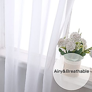 Tony's collection White Sheer Curtains 63 Inch, Rod Pocket Voile Drapes for Living Room, Bedroom, Window Treatments Curtain Panels for Yard, Patio, Villa, Parlor(34x63 Inch, White,2 Panels)