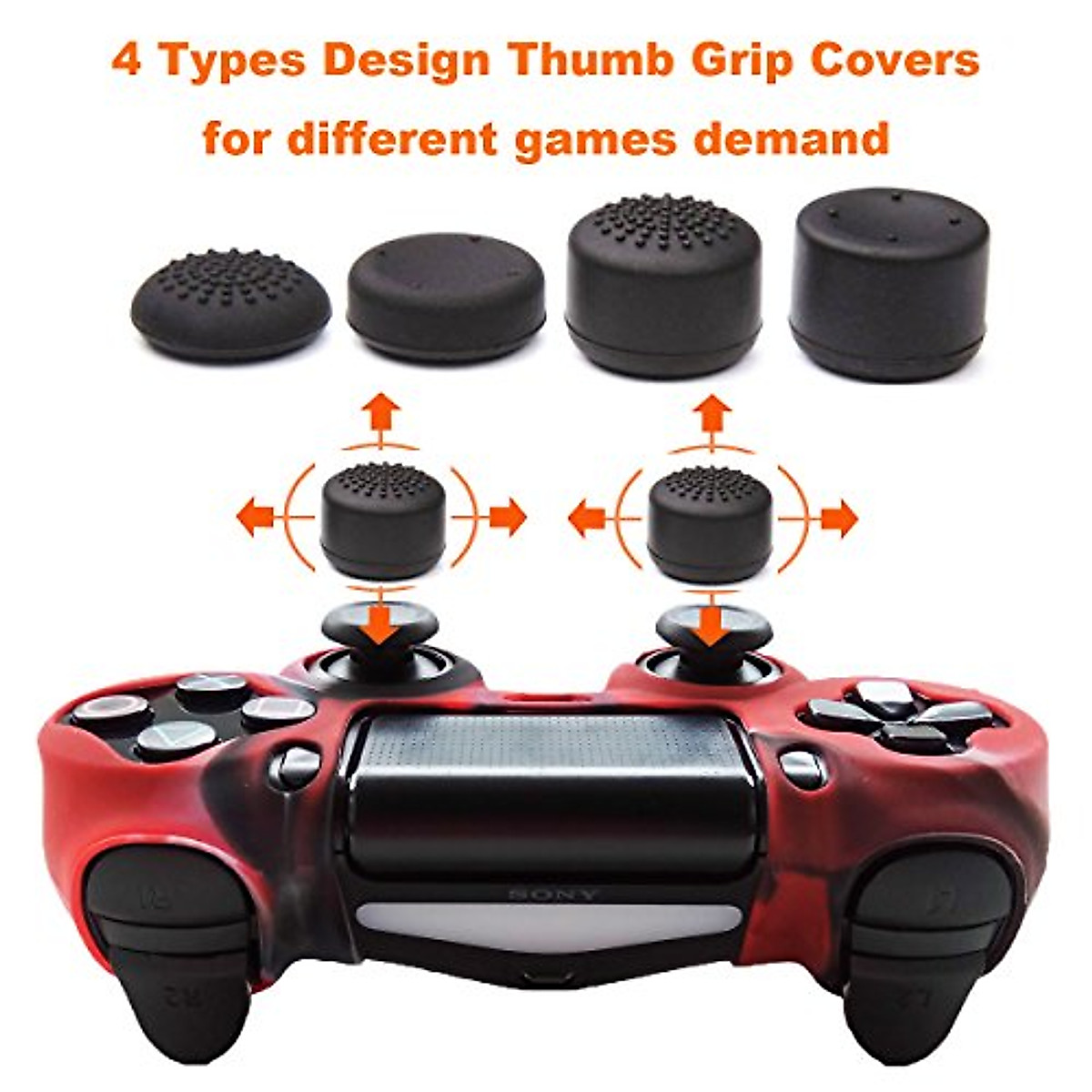 Pandaren Studded Anti-Slip Silicone Cover Skin Set for PS4 /Slim/PRO Controller(CamouRed Controller Skin x 1 + FPS PRO Thumb Grips x 8)