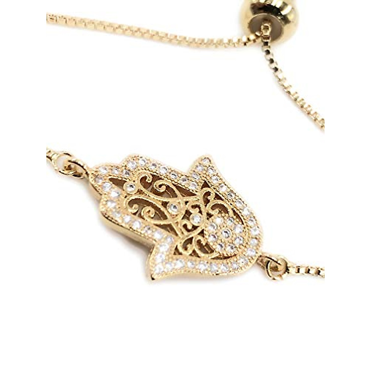 LESLIE BOULES 18K Gold Plated Hamsa Bracelet for Women Adjustable Chain