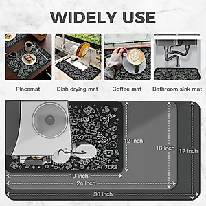 Matessenz Coffee Mat, Hide Stain Coffee Bar Mat for Countertop, Rubber Backed Dish Drying Mat for Counter, Absorbent Coffee Bar Accessories Fit Under Coffee Maker Espresso Me Machine-12"x19"