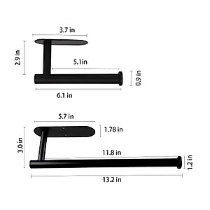 Paper Towel Holder Under Cabinet + Toilet Paper Holder Stand + 6Pack Adhesive Hooks for Hanging, TintJungle Black Stainless Steel Paper Towel Holder Wall Mount/Stick on with Toilet Paper Holder 2Pack
