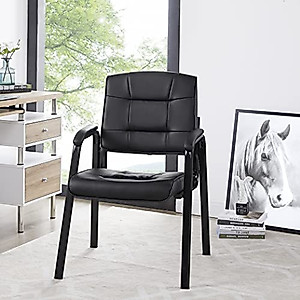 Naomi Home Waiting Room Chair Set of 2, Heavy Duty Leather Executive Waiting Room Chairs, Lobby Reception Chairs with Padded Arm Rest, Guest Chairs Set of 2 - Black