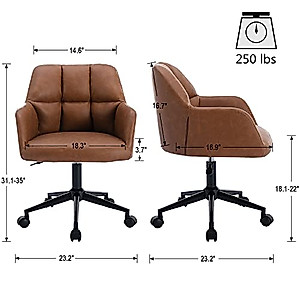 VESCASA Adjustable Home Office Desk Chair with Comfy Square Tufted Mid-Back, Faux Leather 360 Swivel Upholstered Task Armchair with Wheels for Teens Bedroom/Living Room, (Brown)
