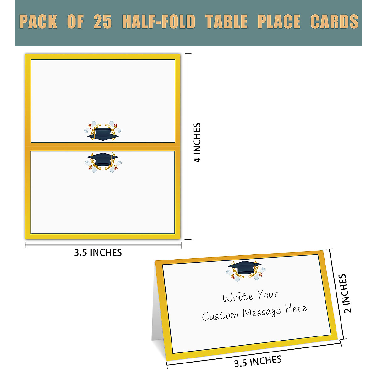 Table Place Card for Graduation Party, 25 Pcs Small Tent Cards Set with Gold Balloons and Graduation Cap Design, Elegant Name Cards Food Lables, Graduation Party Decorations 2022 Supplies(10)