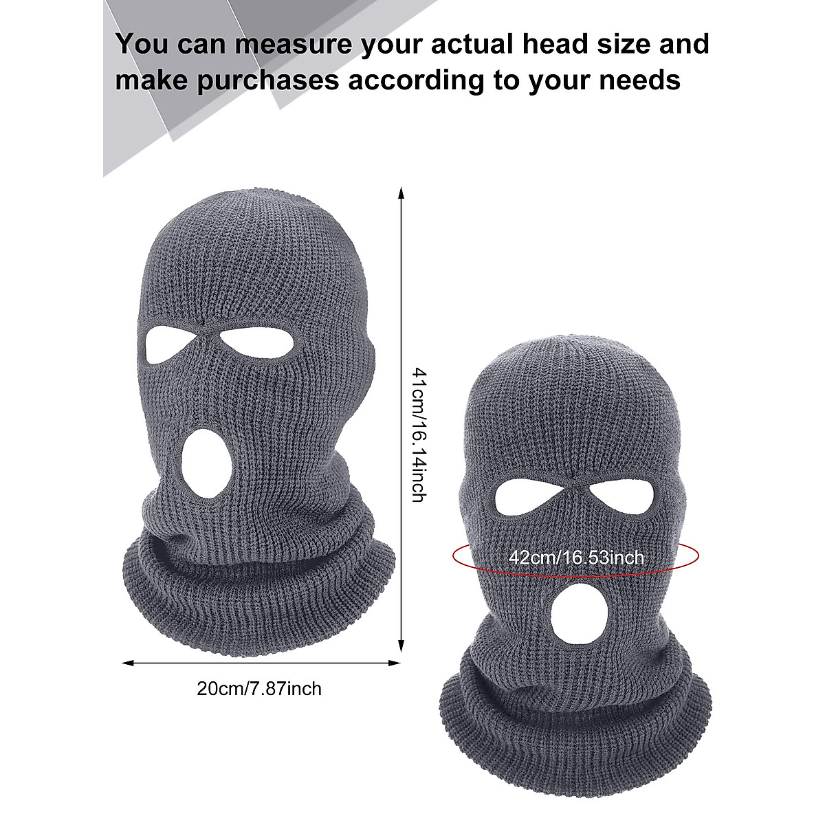 Geyoga 3 Pcs 3 Holes Ski Masks Knitted Full Face Cover Winter Balaclava Ski Mask for Outdoor Sports Men Women(Black, Army Green, Grey)