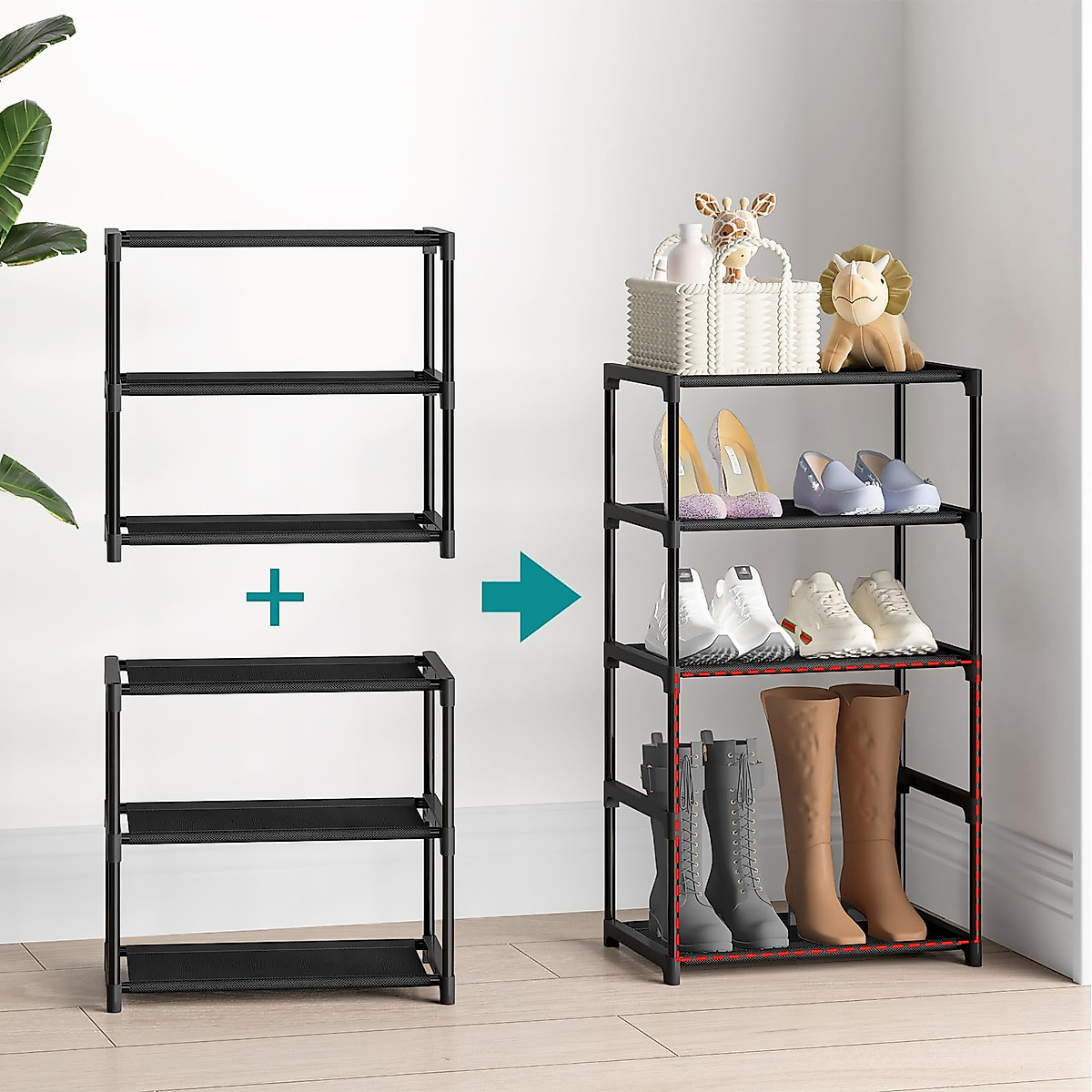 Autonomier 3 Tier Small Shoe Rack, Narrow Stackable Kids Toddler Adult Shoe Storage Organizer Shelf for Closet Floor Front Door Entrance Entryway, Free Standing Shoe Rack Organization Shelves