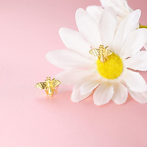 SLUYNZ 925 Sterling Silver Bee Earrings Studs for Women Teen Girls Cute Bumble Bee Earrings (Gold)