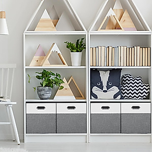 Bellzacasa Storage Cubes, 13×13×13 Linen Fabric Collapsible Storage Bins for Organization, Foldable Storage Baskets with Handles for Closet, Shelves, Offices, Toys, Set of 4, White&Gray