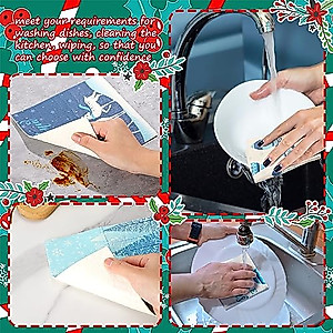 6 Pcs Christmas Swedish Kitchen Dishcloths White Blue Xmas Tree Snowflake Snowman Reindeer Dish Towel Reusable Fast Dry Kitchen Dishcloth for Christmas Winter Baking Cooking, 6.9 x 7.5 Inch