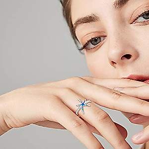 Cuoka Starfish Rings for Women, 925 Sterling Silver with Blue Opal Promise Hawaiian Beach Nautical Ocean Statement Fidget Ring Jewelry Birthday For Friend Wife