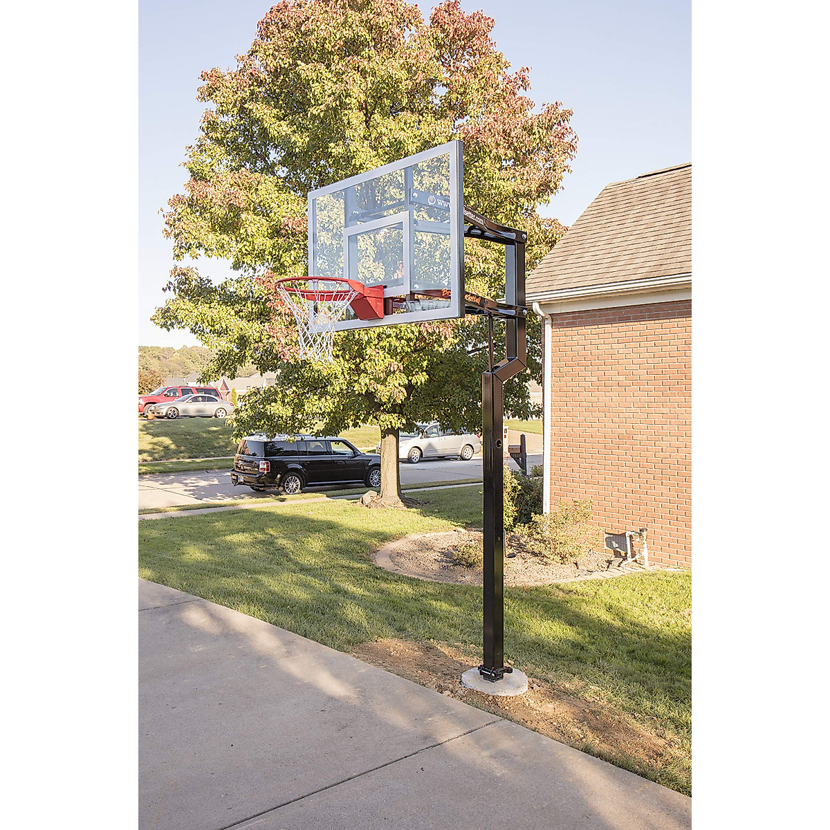Goalsetter Contender In Ground Adjustable Basketball System with 54-Inch Glass Backboard and Flex Rim, Black (SS44554G3W)