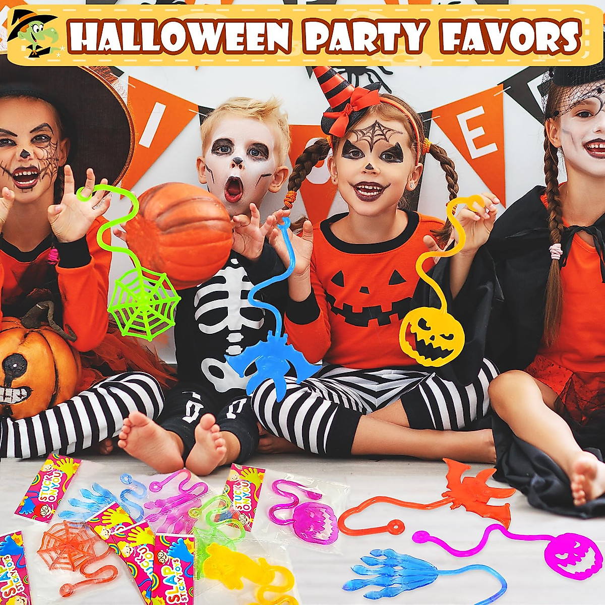 Kannove Halloween Treats Non Candy Goodie Bag Stuffer Fillers for Kids 48 PCS,Bulk Halloween Sticky Hands Toys for Toddlers,Birthday Pinata Party Favors Supplies,Classroom Gifts Prizes for Boys Girls