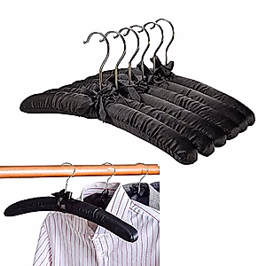 15 Inch Large Black Satin Padded Hangers for Women Clothing Women Padded Coat Hangers- Foam Hanger Non Slip Satin Canvas Covers for Adults Wedding Bridesmaid (Pack of 6)
