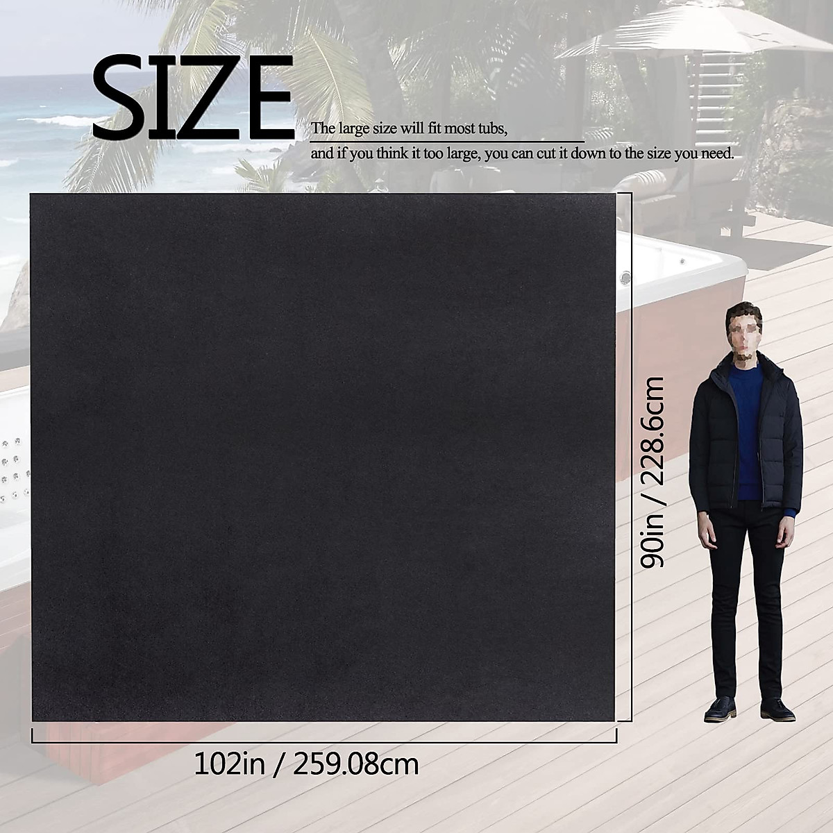 Swess 90"x102" Outdoor Hot Tub Mat, Absorbent Waterproof Ground Mat for Inflatable Spa 85, Anti-Slip Foundation Pad 90, Floor Protector Hot Tub Pad 90, Tub & Spa Ground Protection