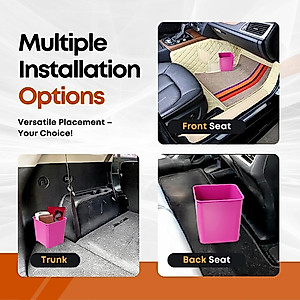 HAUSSIMPLE Car Trash Can Waterproof Vehicle Garbage Bin, Leakproof Anti Slip Floor Mat Clip Trash Bag Holder for Car, Truck, SUV, Van Portable Auto Trash Container with Stability Clips (Pink, Large)
