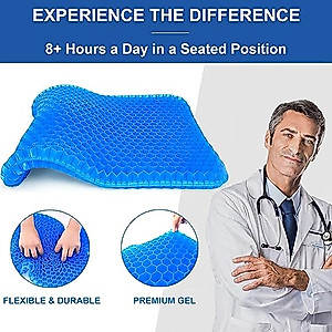 Super Large Gel Seat Cushion for Long Sitting - 19inch Office Chair Car Seat Wheelchair Cushion for Coccyx, Sciatica, Back, Tailbone Pain Relief - Cool, Soft & Breathable Pillow with Non-Slip Cover