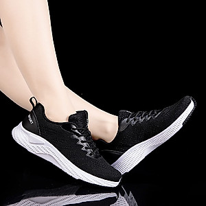 Womens Sneakers Durable Non Slip Sneakers Casual Breathable Round Toe Tennis Shoes Fashion Wide Fitting Sneakers Loafers Ladies Lightweight Soft Sole Running Hiking Jogging Shoes Black