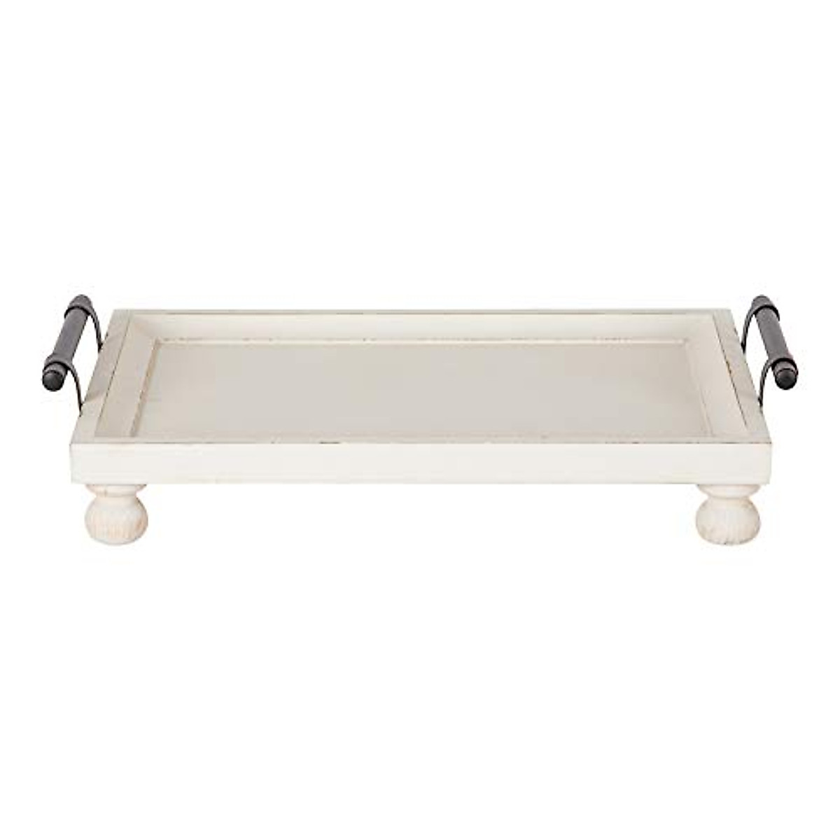 Kate and Laurel Bruillet Farmhouse Rectangular Tray, 12 x 16, Rustic White, Wooden Tray for Coffee Table