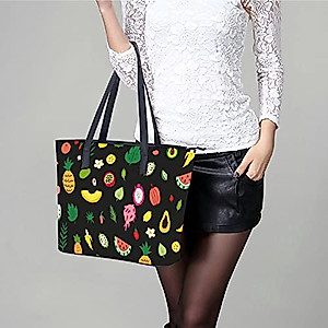 Womens Handbag Colorful Fruits Pattern Leather Tote Bag Top Handle Satchel Bags For Lady