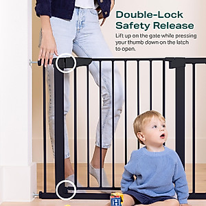 Cumbor 36" Extra Tall Durable Baby Gate with Cat Door, 29.7-46" Auto Close Dog Gates for Doorways, Stairs, Easy Walk Through Pressure Mounted Safety Gate with Adjustable Small Pet Door,Black