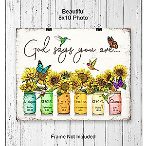 God Says You Are Wall Art Decor - Religious Scripture Encouragement Gifts for Women - Christian Affirmations - Rustic Inspirational Psalms Bible Verses - Catholic Gifts - Motivational Positive Quotes